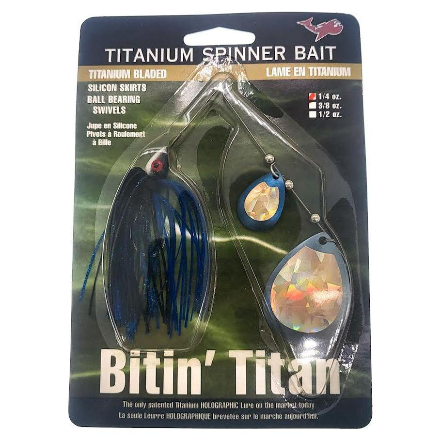 Bitin' Titan Titanium Spinner Bait Colorado Blades 1/4 Oz Black/Blue ...