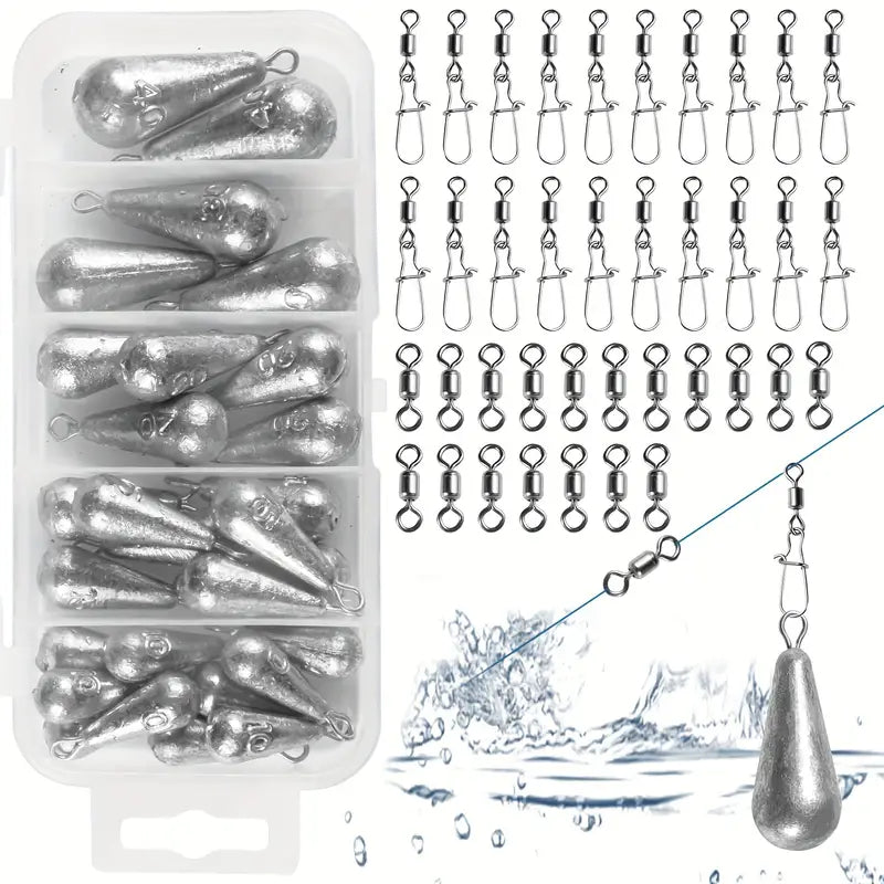 FAS Pro 66pcs Fishing Accessories - Mixed Size Lead Sinkers & Rolling ...