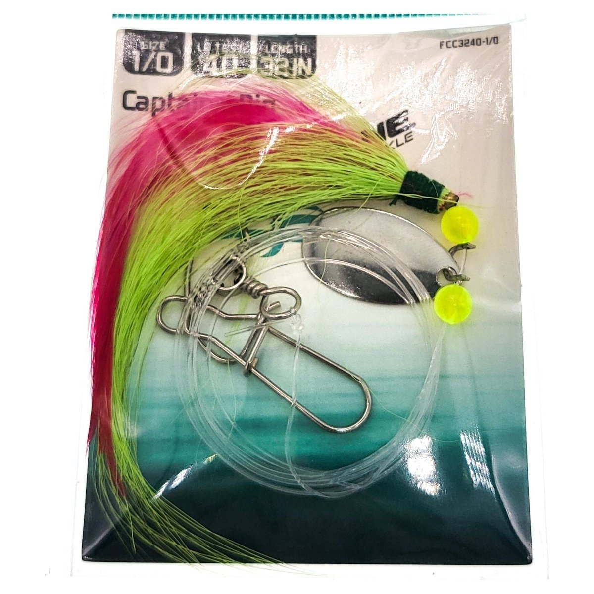Hurricane Captain Rig Chartreuse/Silver 40# Mono 1/0 Hook - FishAndSave