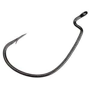 Owner Wide Gap Worm Hook with Cutting Point Size 2/0 Black Chrome ...