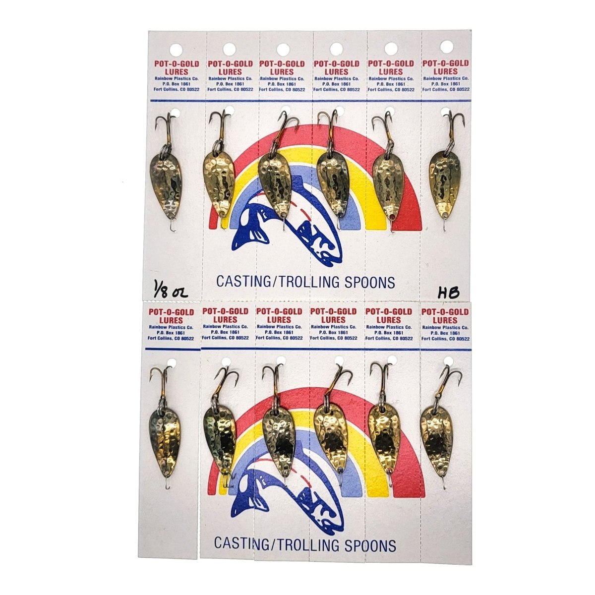 Pot-O-Gold Lures Trolling/Casting Spoons 1/8 Oz Qty 12 Card Hammered ...