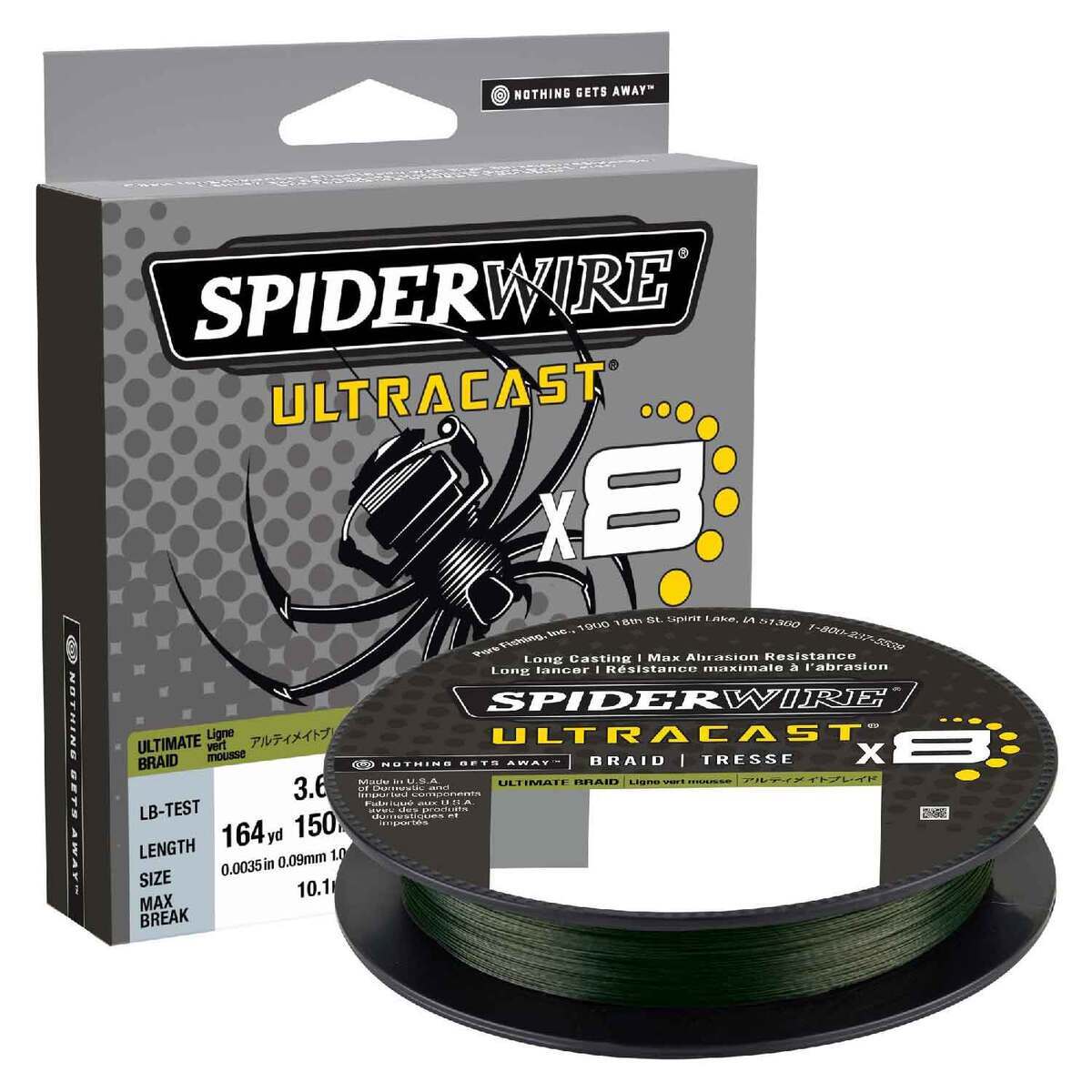 SpiderWire Ultracast X8 Braid 164 Yds Moss Green - Line/Leader Spider ...